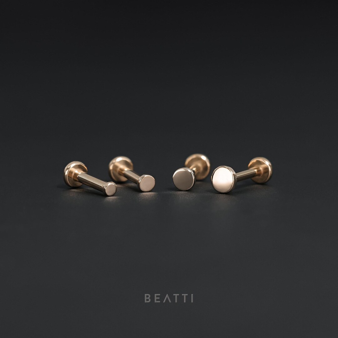 NEW ‣ 14K Solid Rose Gold Tiny Flat Disc Threadless Push Pin Labret ...