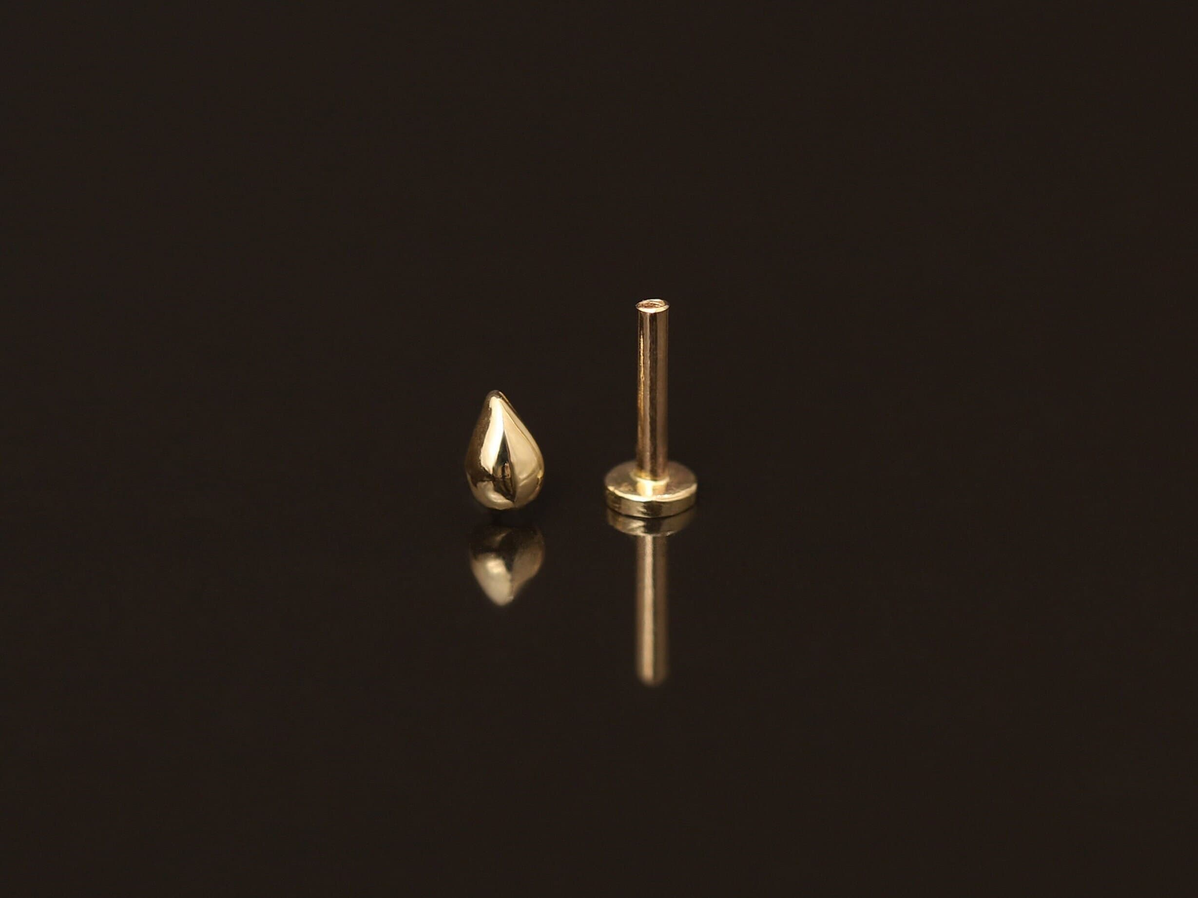 NEW 14K Solid Gold Dainty Teardrop Labret Stud 18G 14K - Etsy