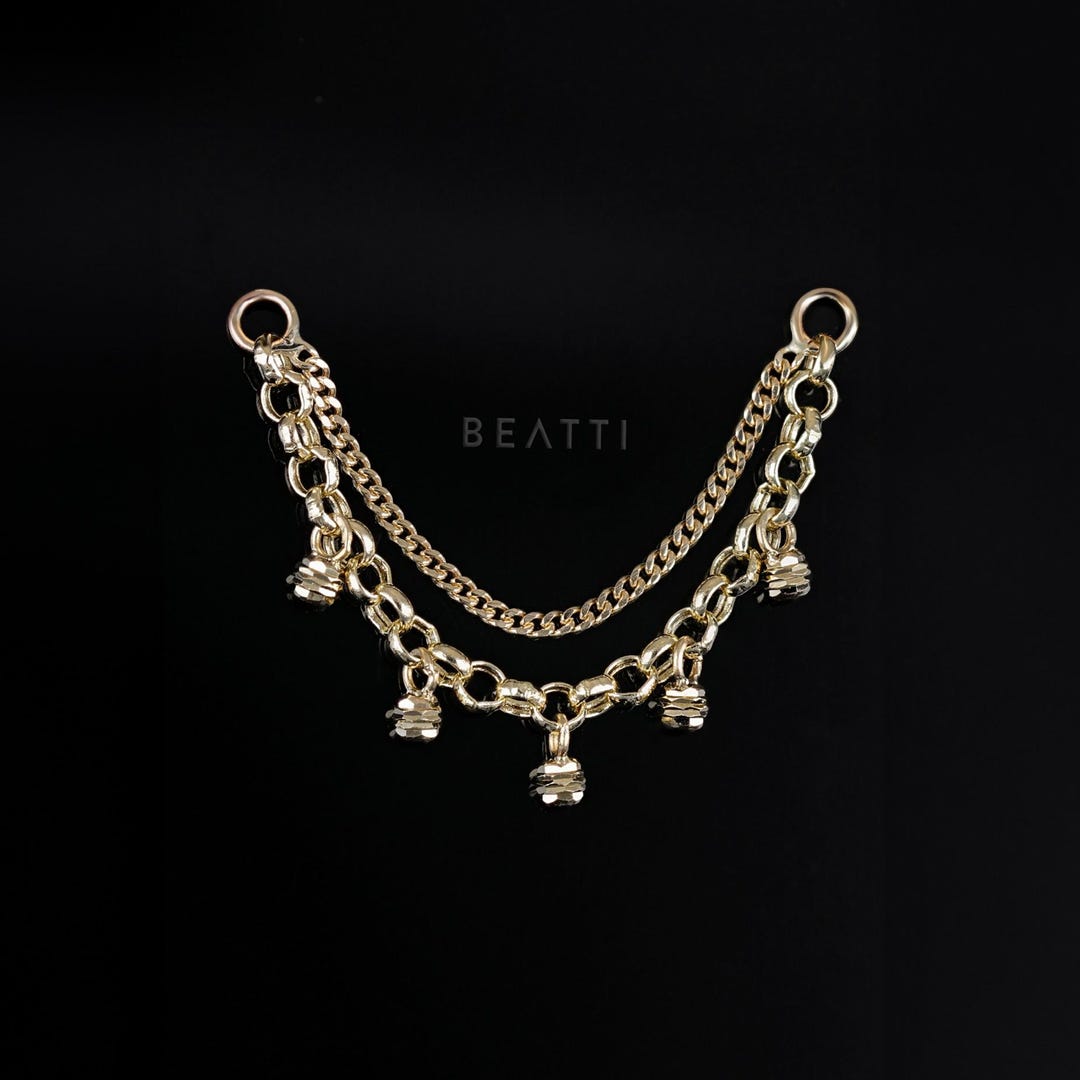 NEW ‣ Dido 14K Solid Gold Bead Charm Double Chain Attachment • 14K Gold ...