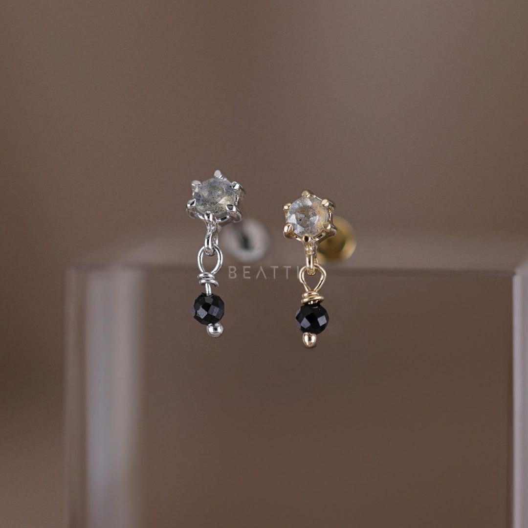 NEW ‣ Roy • Tiny Gemstone Dangle Charm Threadless Ends 925 Silver • 14K ...