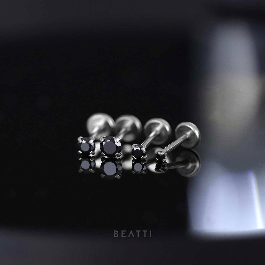 16G/18G/20G • Black CZ Gold Tiny Threadless Push Pin Labret Stud • 1 ...