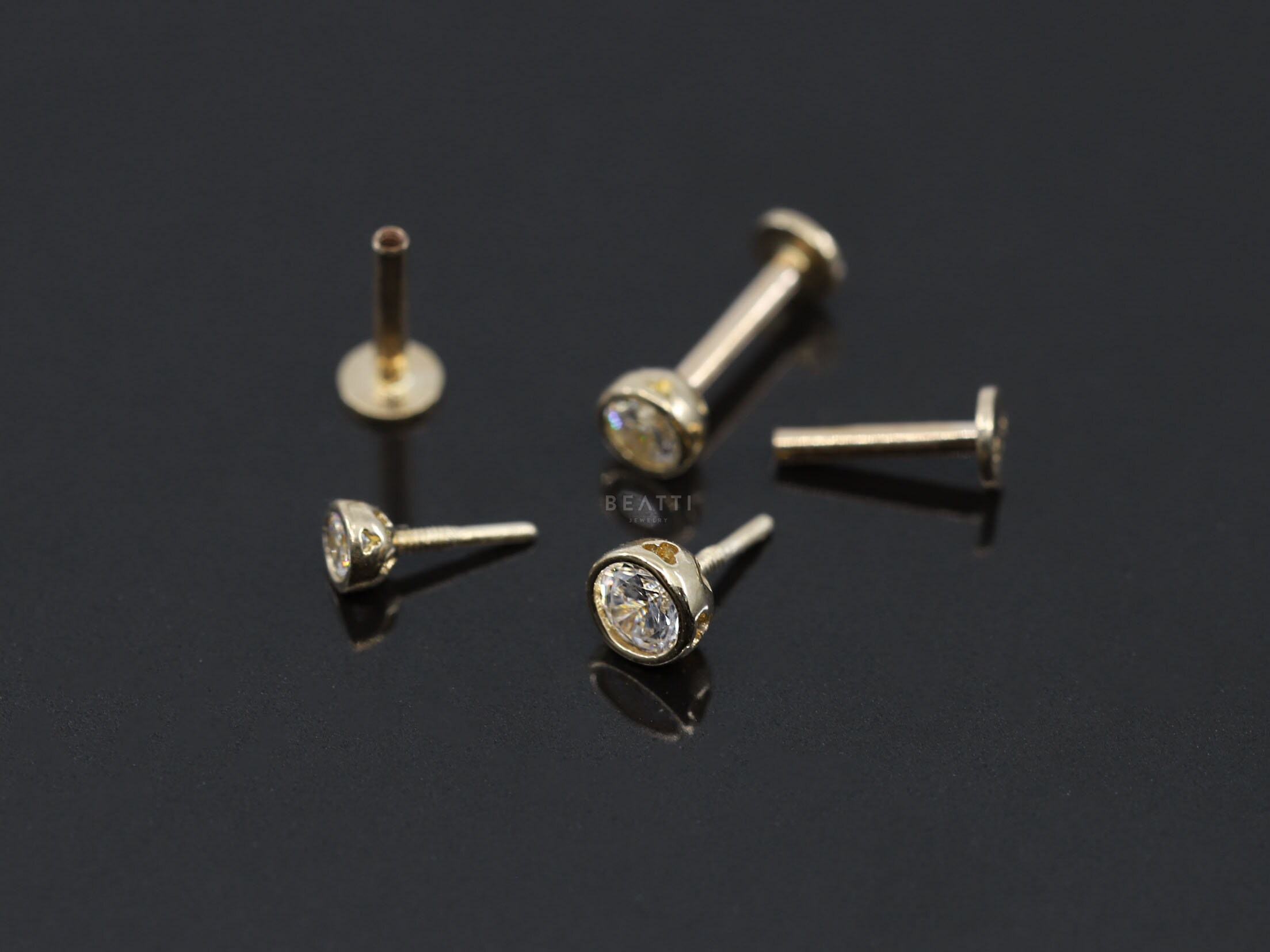 18G 14K Solid Gold 2.5mm/3mm/3.5mm Bezel Setting Labret - Etsy