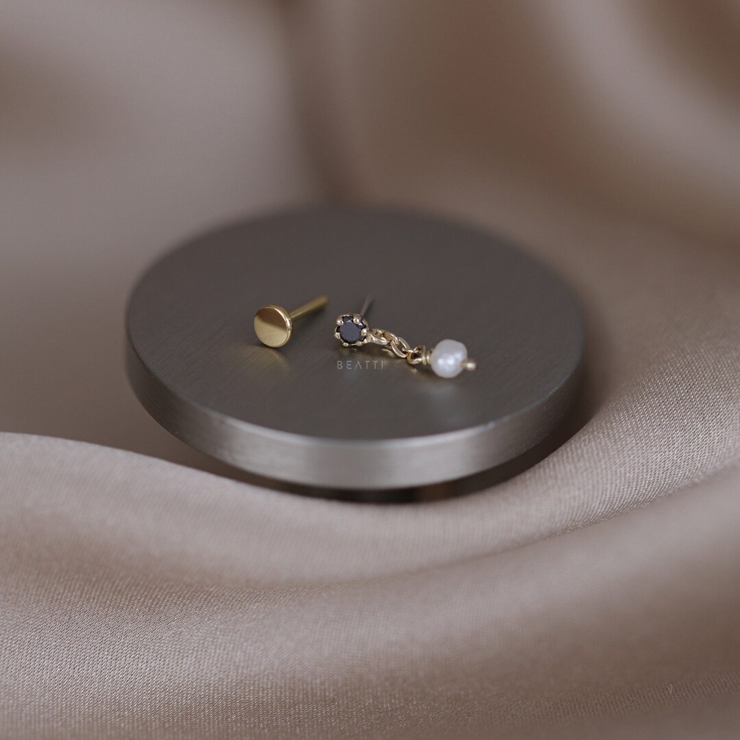 NEW ‣ Seren • Tiny Gemstone Pearl Dangle Thread Less Ends 925 Silver ...