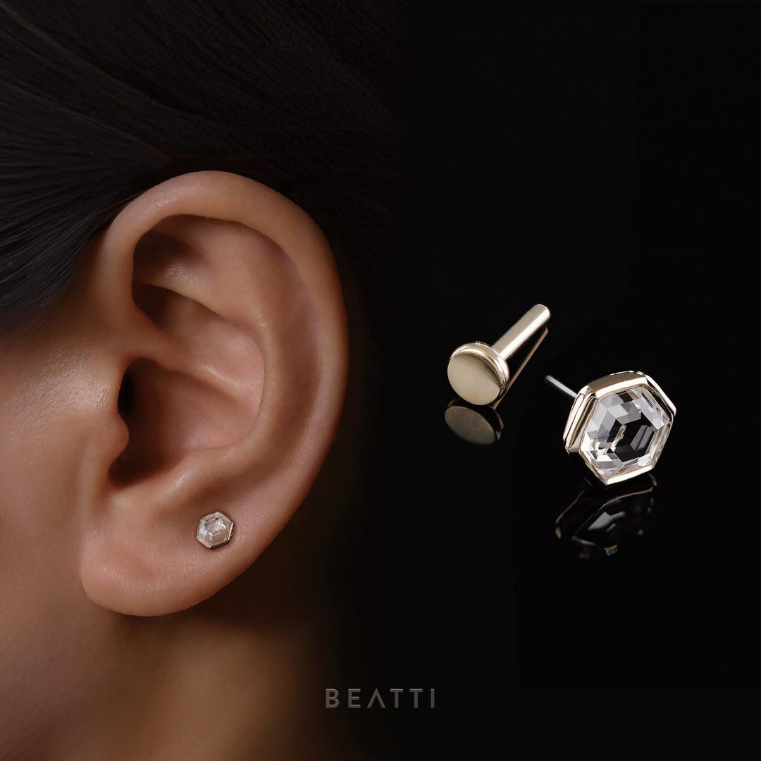 NEW ‣ Ela ∙ 14K Solid Gold ∙ Hexagon Natural Gemstone Threadless Ends ∙ ...