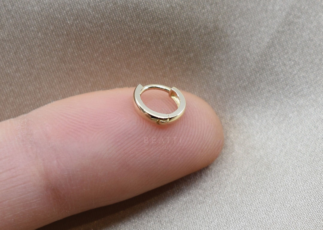 NEW ‣ 14k Solid Gold SUPER Tiny Huggie Hoop, 5mm 6mm Huggie Hoop, 14K ...