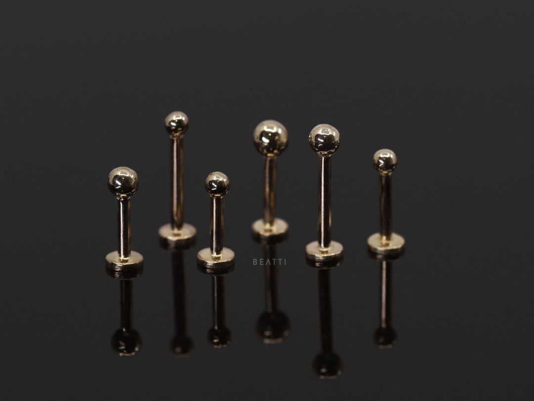NEW ‣ 18G • Tiny 2mm/2.5mm/3mm 14K Solid Gold Ball Labret, Simple Ball ...