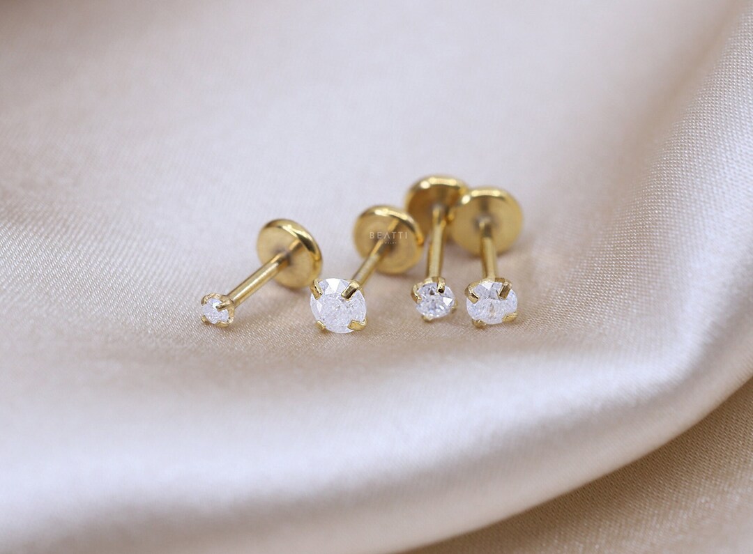 16G/18G/20G • Tiny Gold Frosted CZ Threadless Push Pin Labret Stud • 1 ...
