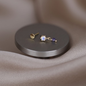 Gemstone Dangle Charm Flat Back Stud • 925 Silver, 14K Gold Vermeil ...