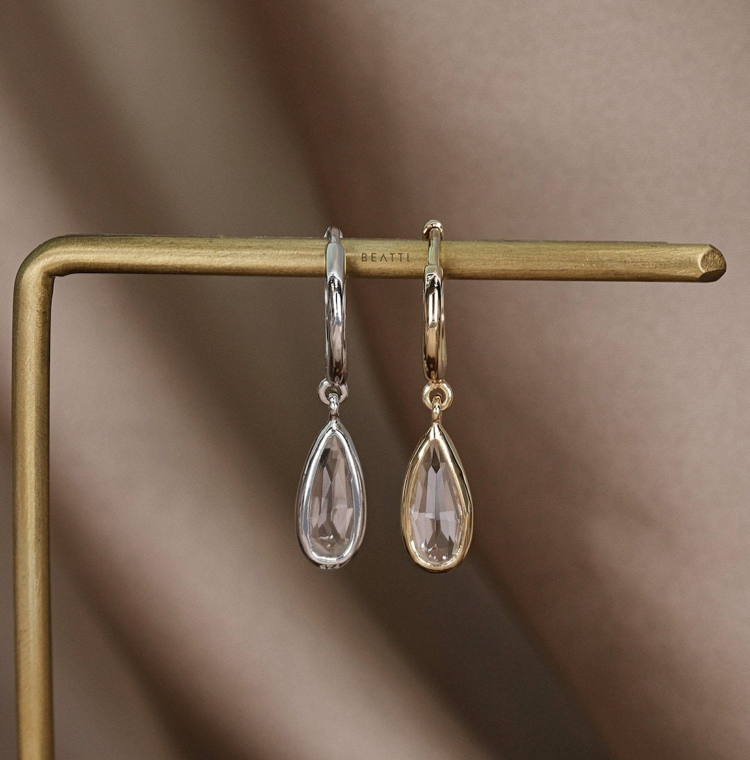 NEW ‣ Iris • White Topaz Dangle Hoop Earrings • 14K Vermeil • Briolette ...