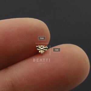 14K Gold ULTRA TINY Bumble Bee Stud • 18G Internally Threaded Labret • Tiny Bumble Bee Labret ...
