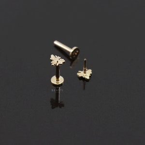 14K Gold ULTRA TINY Bumble Bee Stud • 18G Internally Threaded Labret ...