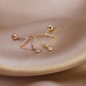 NEW ‣ 14K Solid Gold Vertical Helix Chain Piercing • Unique Gold ...