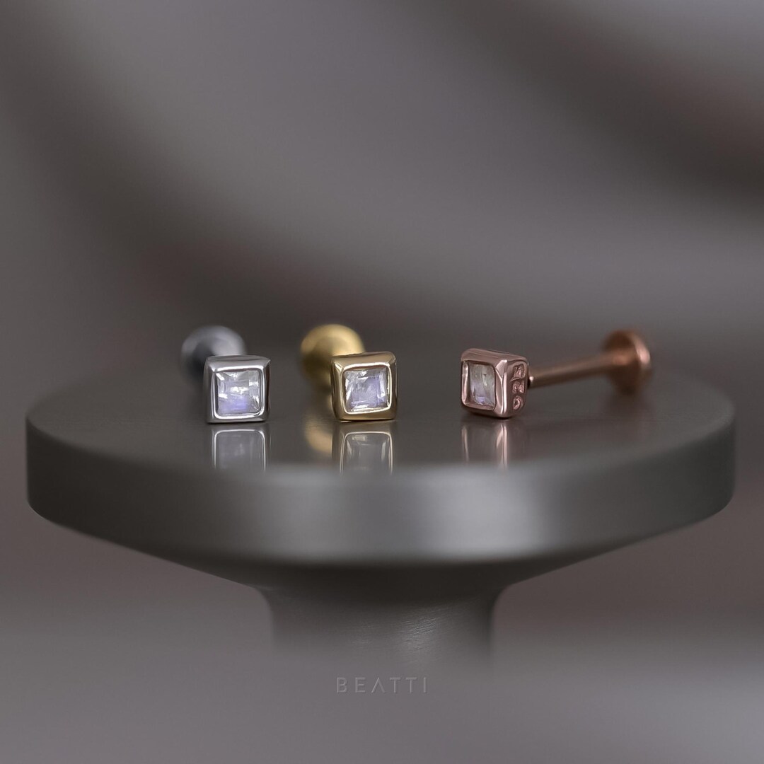 NEW ‣ Dora • Tiny Rainbow Moonstone Threadless Ends 925 Silver Stud ...