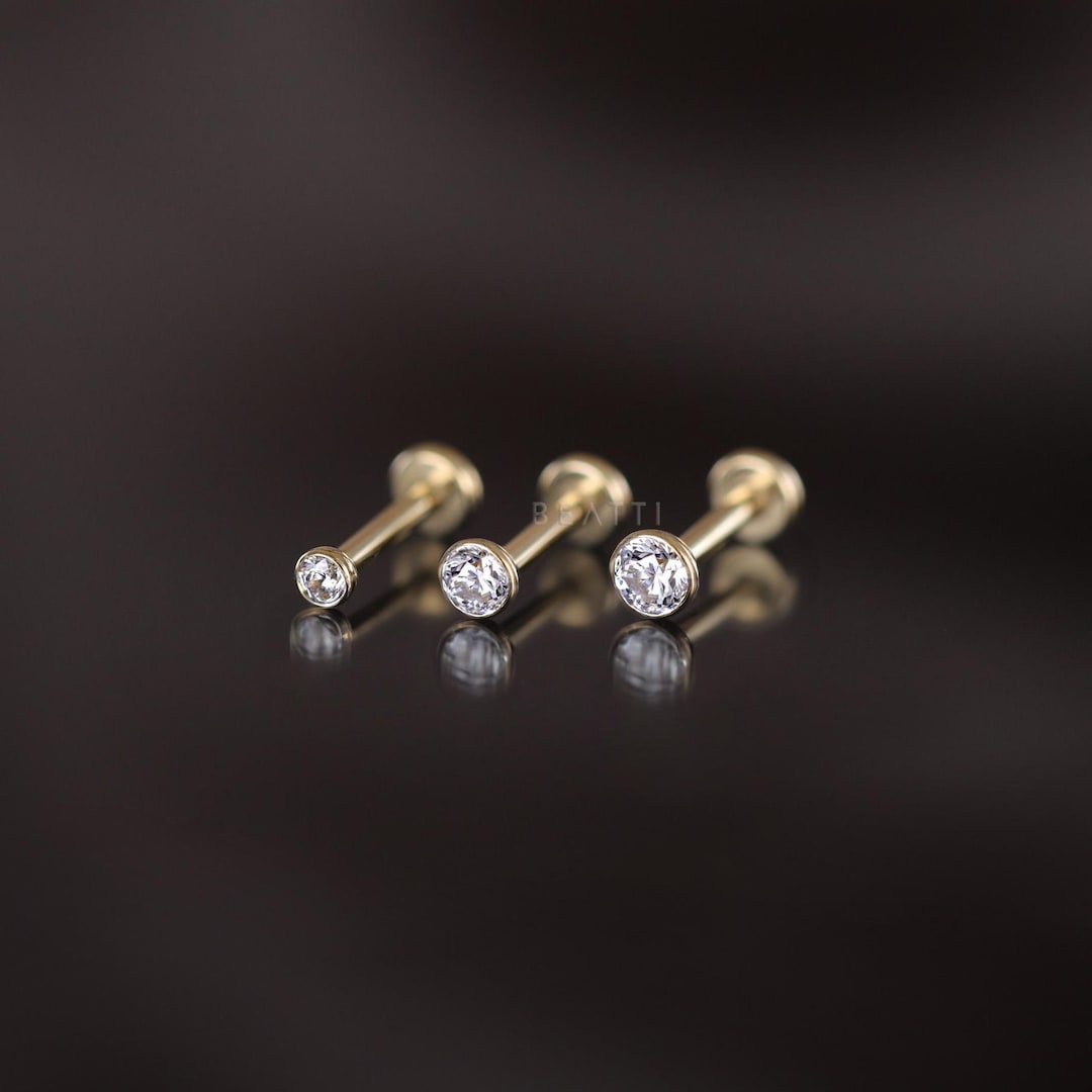 NEW ‣ 20G/18G/16G Verified Titanium CZ Bezel Threadless Stud • Flat ...