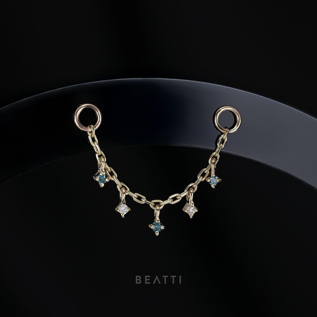 Ember • Diamond Chain Attachment • White & Blue Diamond Charms • 14K ...