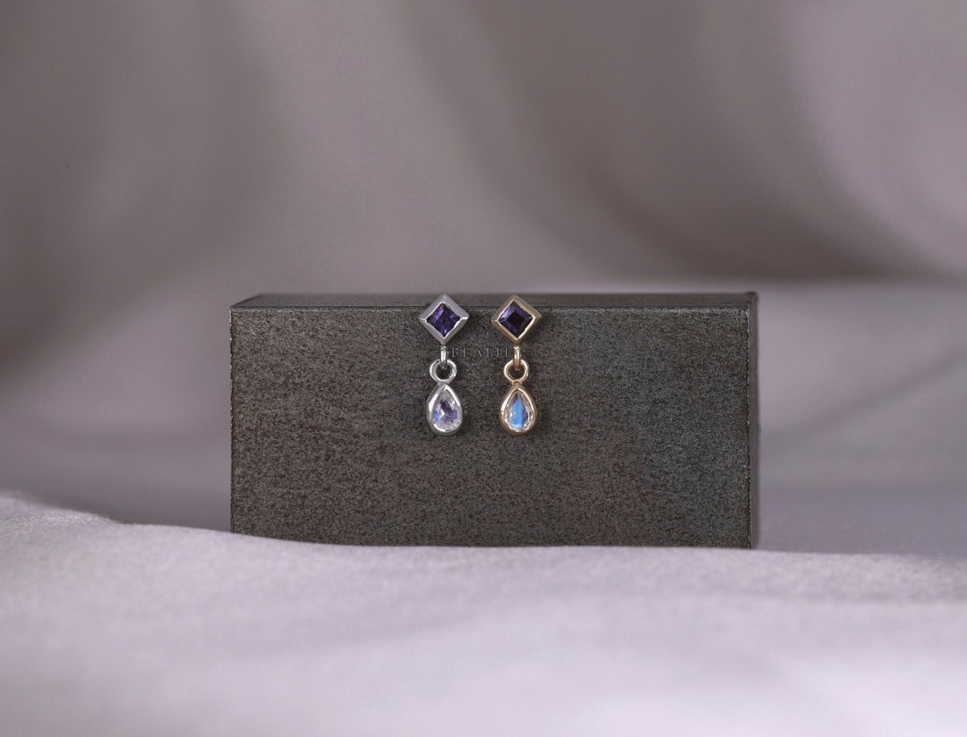 NEW ‣ Rena • BEATTI Iolite Moonstone Threadless Ends 925 Silver • 14K ...