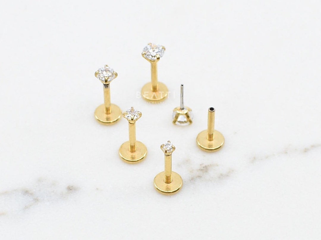 16G/18G/20G • Tiny Threadless Push Pin Labret Stud • Gold Labret • 1 ...