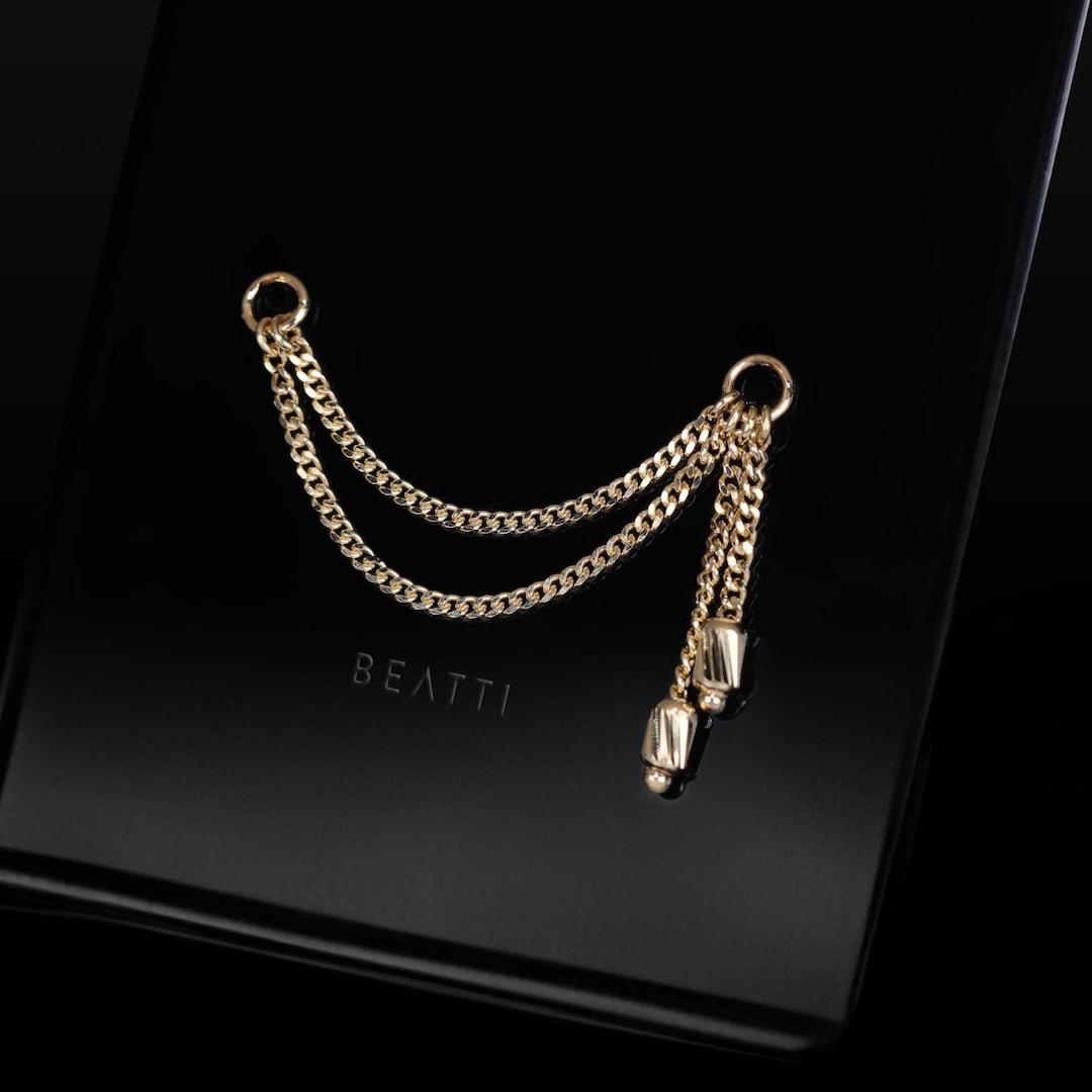 UPGRADED • Vicenza 'chicor' 14K Solid Gold Double Dangle Chain • 14K ...