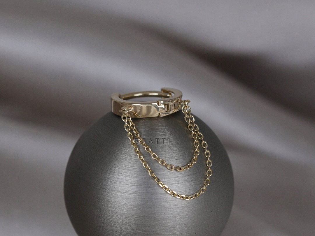 NEW ‣ 14k Solid Gold Double Chained Hoop Earring • 14k White Gold ...