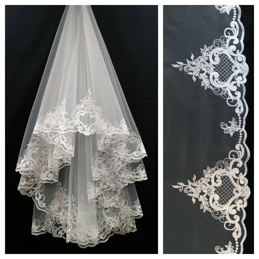 Vintage Styled Wedding Veil, Victorian Veil, Floral Bridal Veil, Long ...