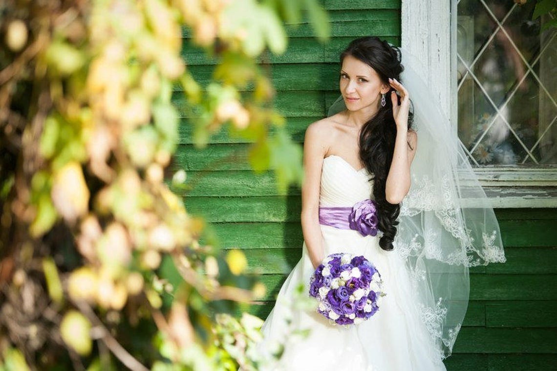 Two tier bridal veil Cathedral floral veil Embroidered veil | Etsy
