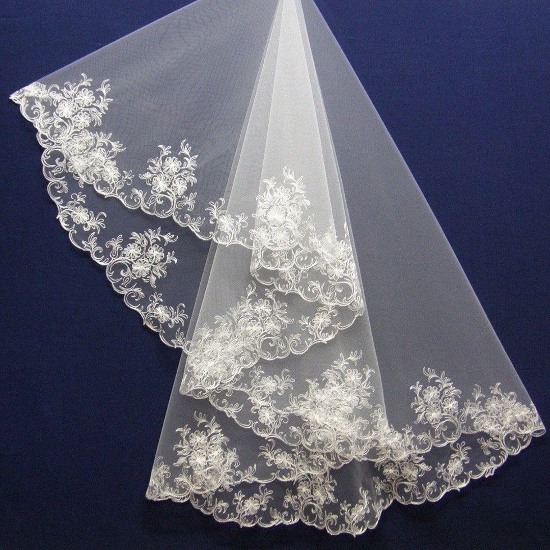 Two Layer Embroidered Wedding Veil, Flower Veil, Floral Veil, Long ...