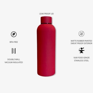 16oz Red Soft Matte Stainless Steel Water Tumbler, Red Water Bottle ...
