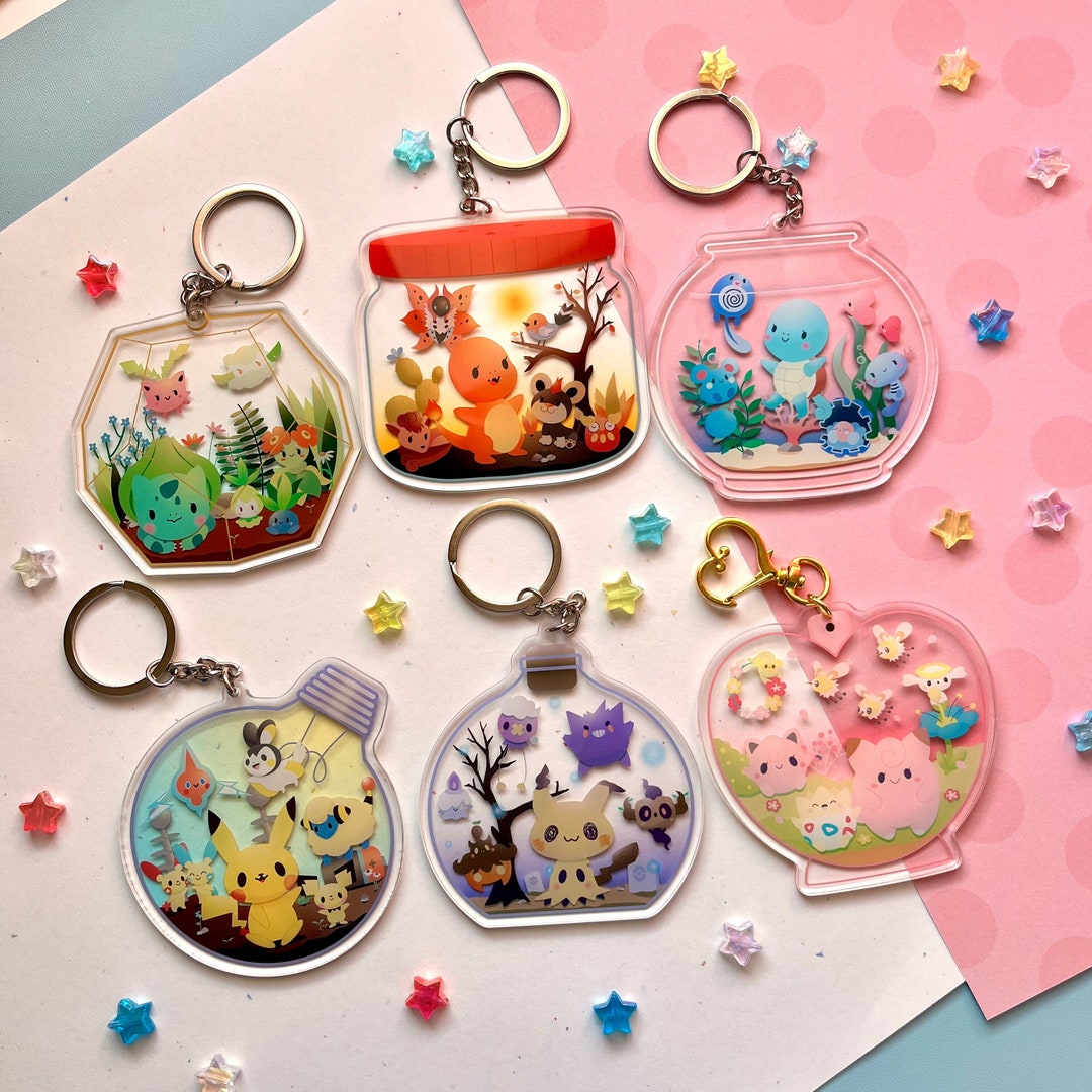 Poke Terrarium Acrylic Keychains | Cute Video Game Pocket Monster ...