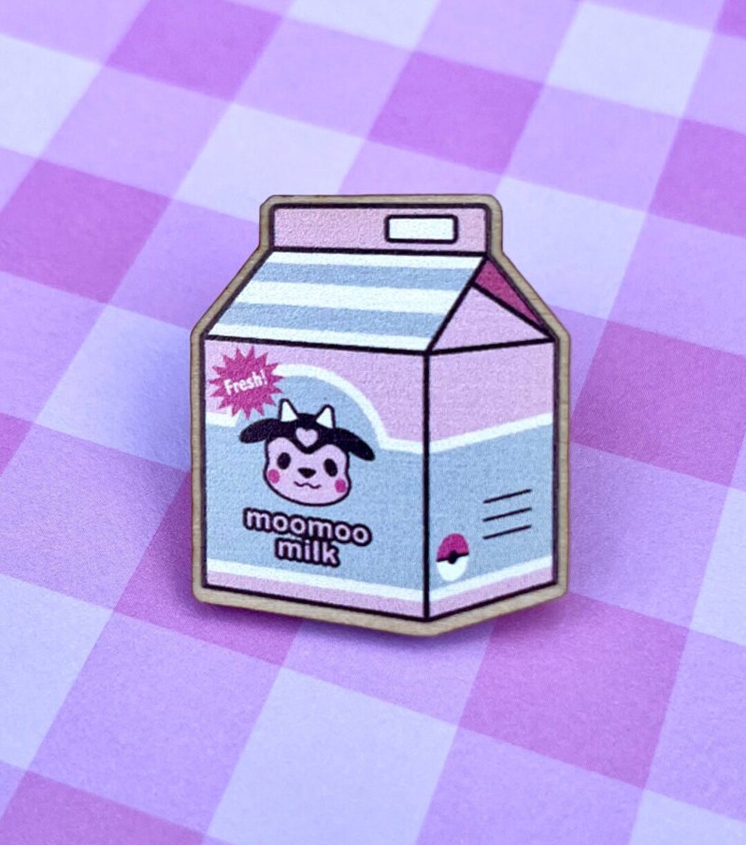 1.25" Geeky Moo Milk Wood Pin | Cute Kawaii Wood Pin | Adorable Video ...