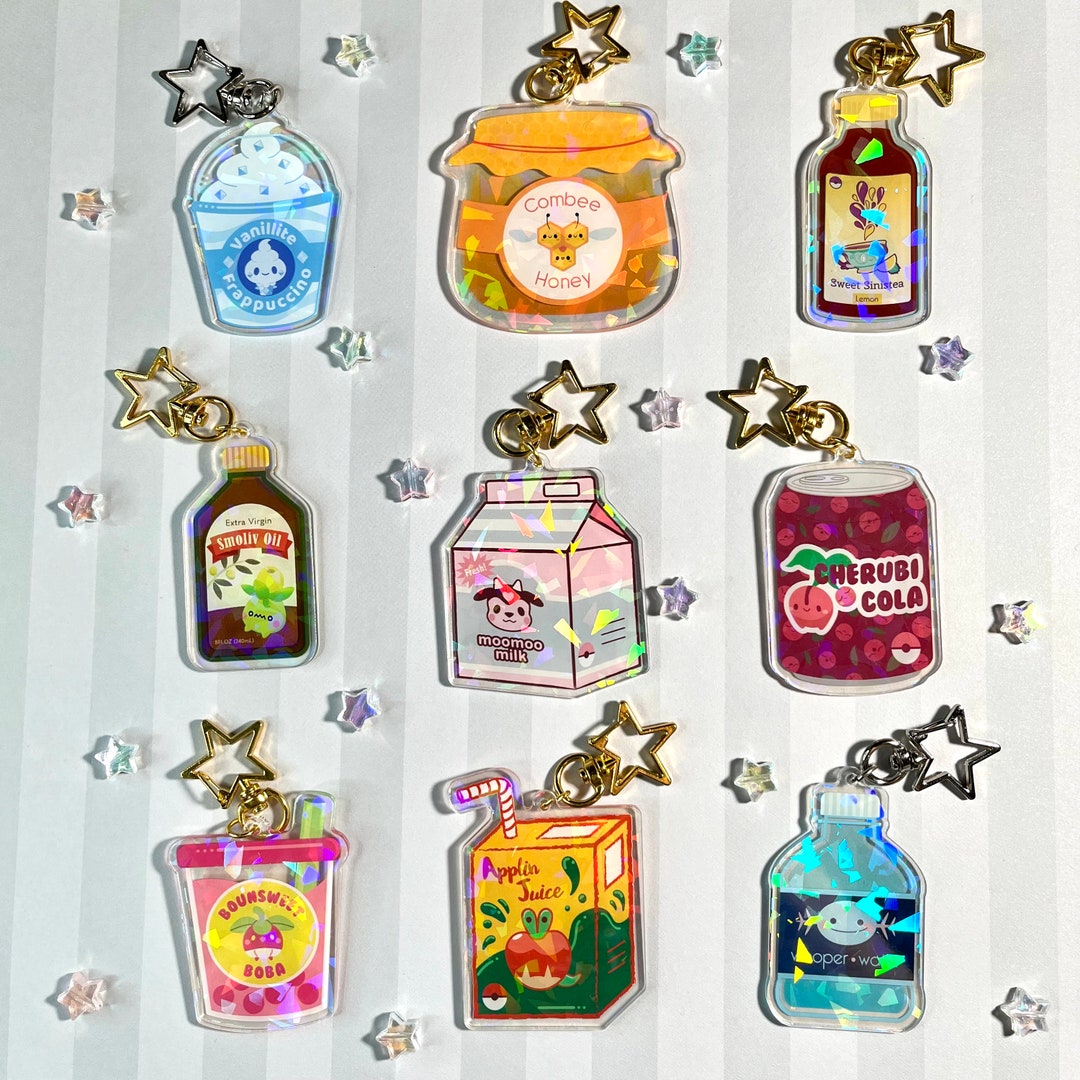 Cute Holo Poke Drink Double Sided Acrylic Keychain | Kawaii ...