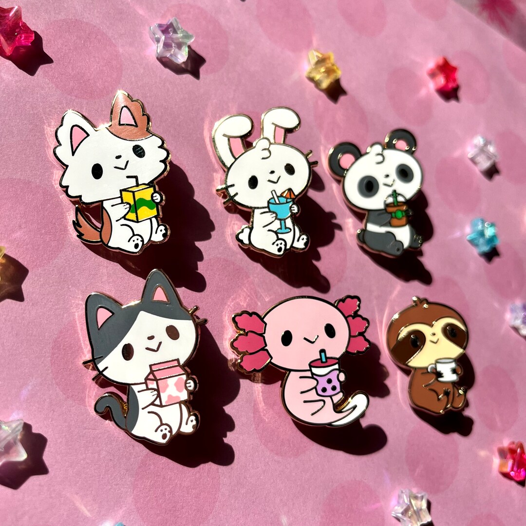 Drinky Buddies Cute Enamel Pin Collection Adorable Animal Pins Metal ...