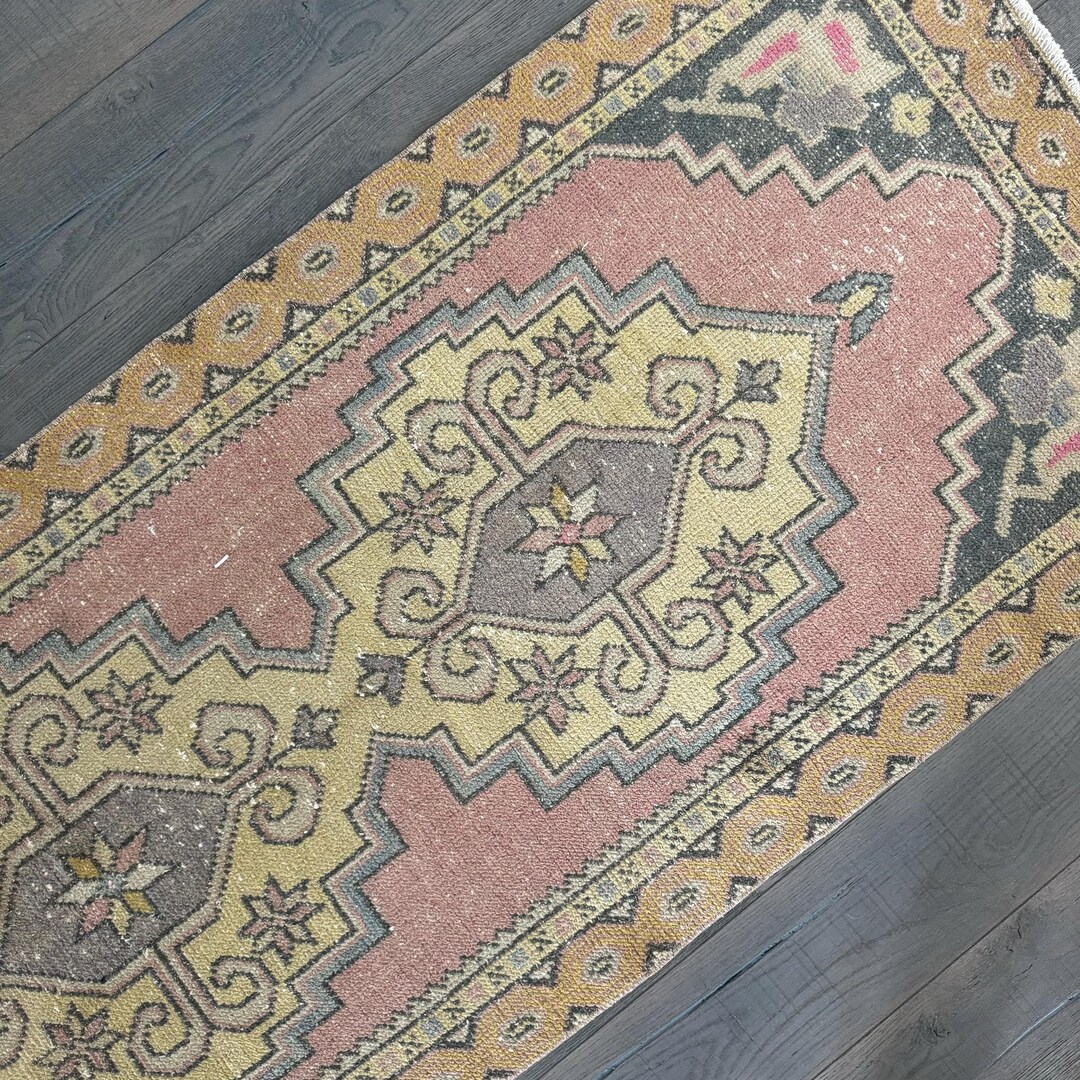 Long Vintage Turkish Runner Rug Faded Pink, Grey and Pastel Rug ...
