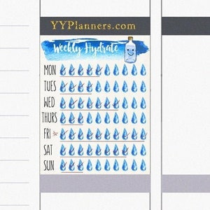 Printable Cute Weekly Hydrate Stickers, Water Tracker, Teardrop ...