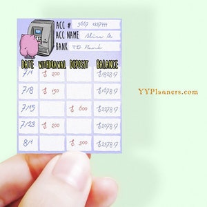 Printable Bank Account Balance Tracker, Finance Stickers, Bill Due ...