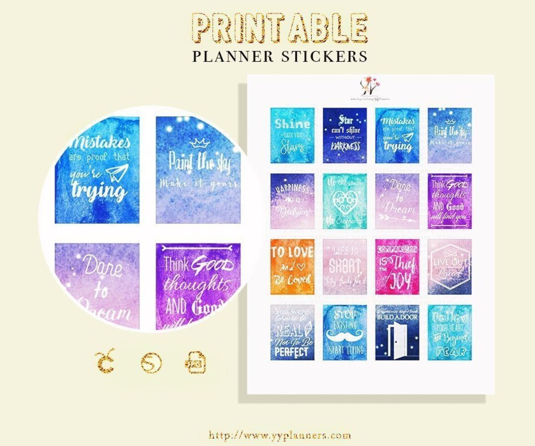 Printable Starry Night Sky Quote Stickers, Positive Affirmations ...