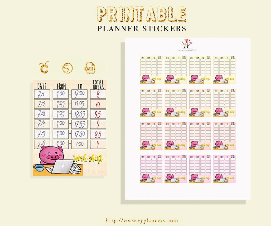 Printable Cute Work Shift Tracker Stickers Work Schedule - Etsy