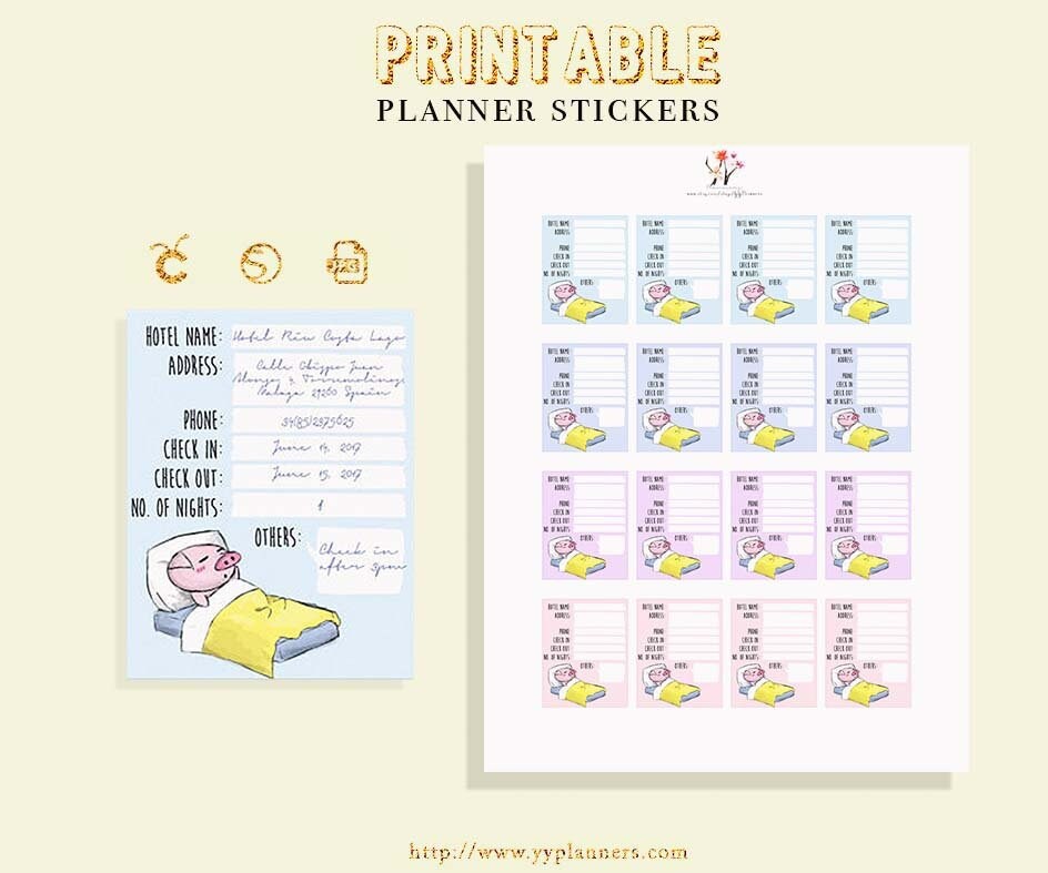 Printable Hotel Info Stickers, Travel Planner Stickers, Vacation ...