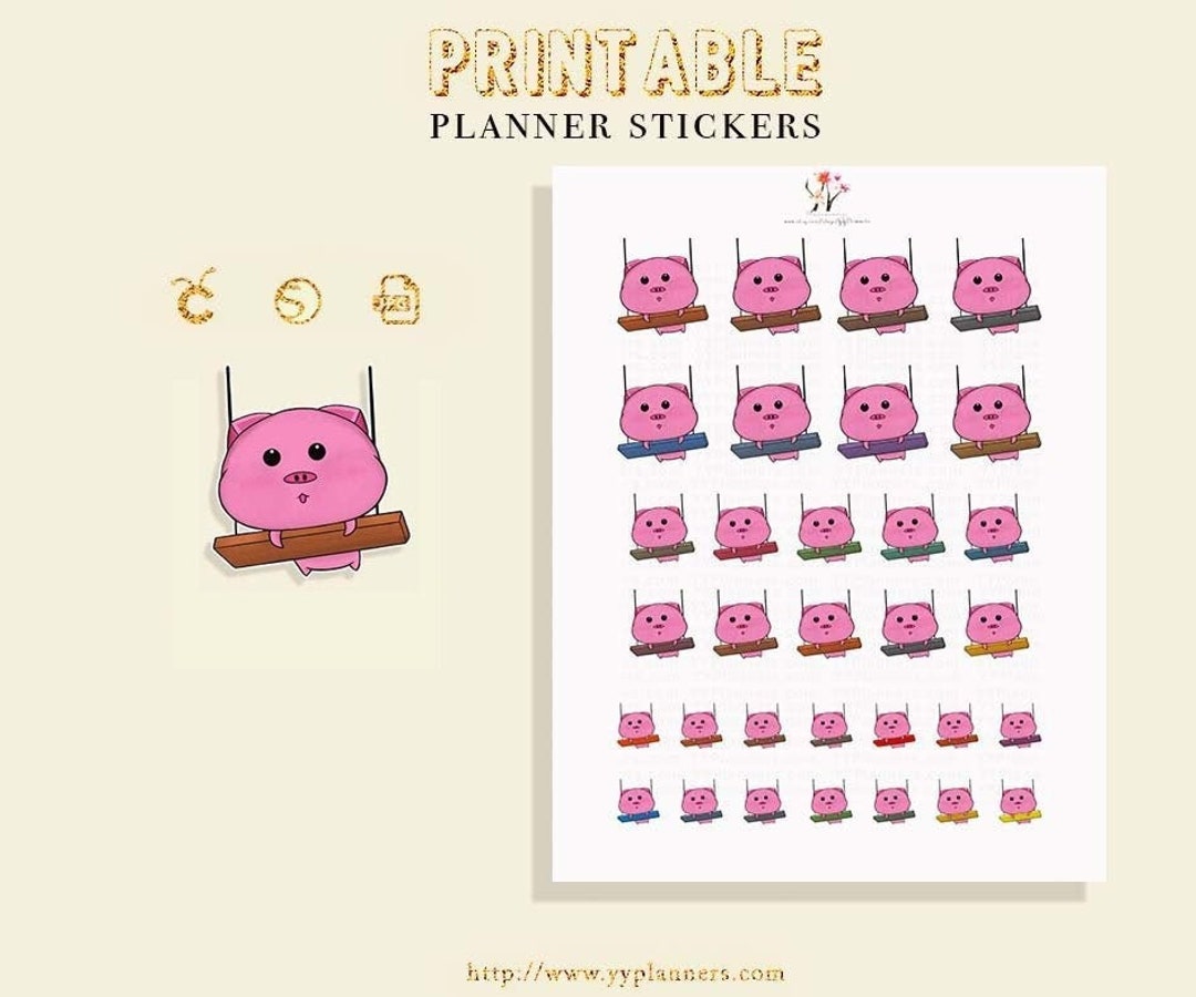Printable Cute Piggy Swing Planner Stickers Happy Stickers - Etsy