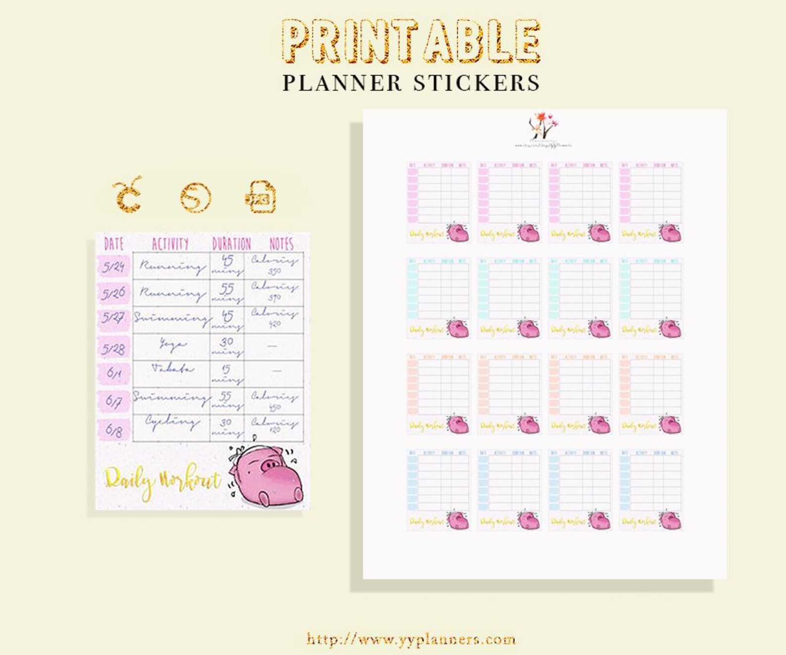 Printable Workout Tracker Workout Stickers Gym Stickers Diet | Etsy