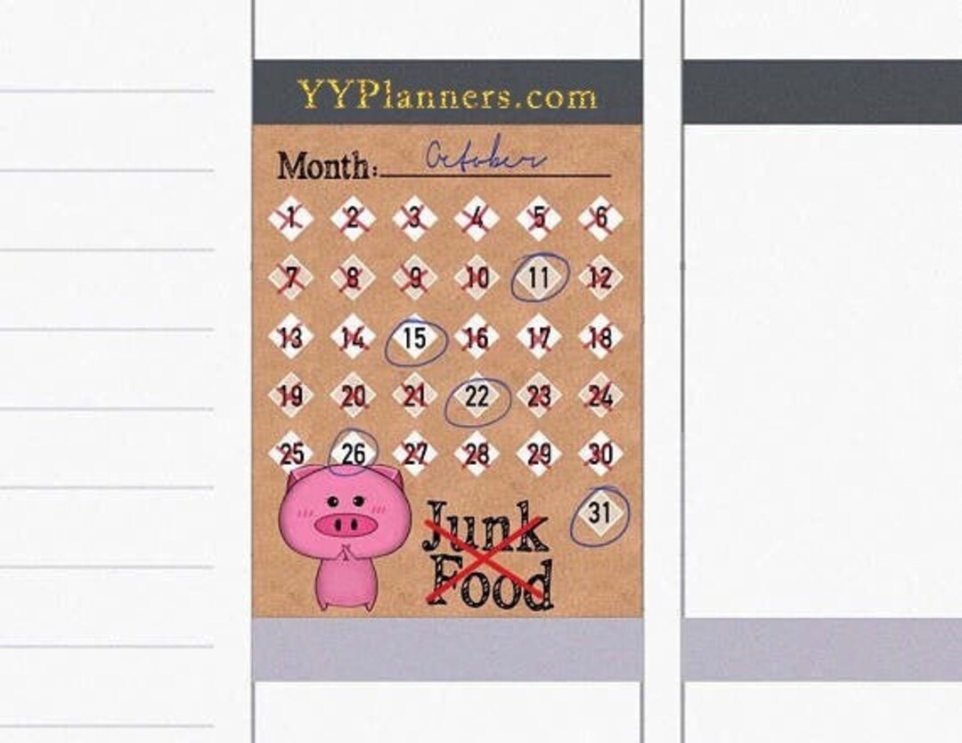 Printable No Junk Food Challenge Stickers, Fitness Stickers, Diet ...