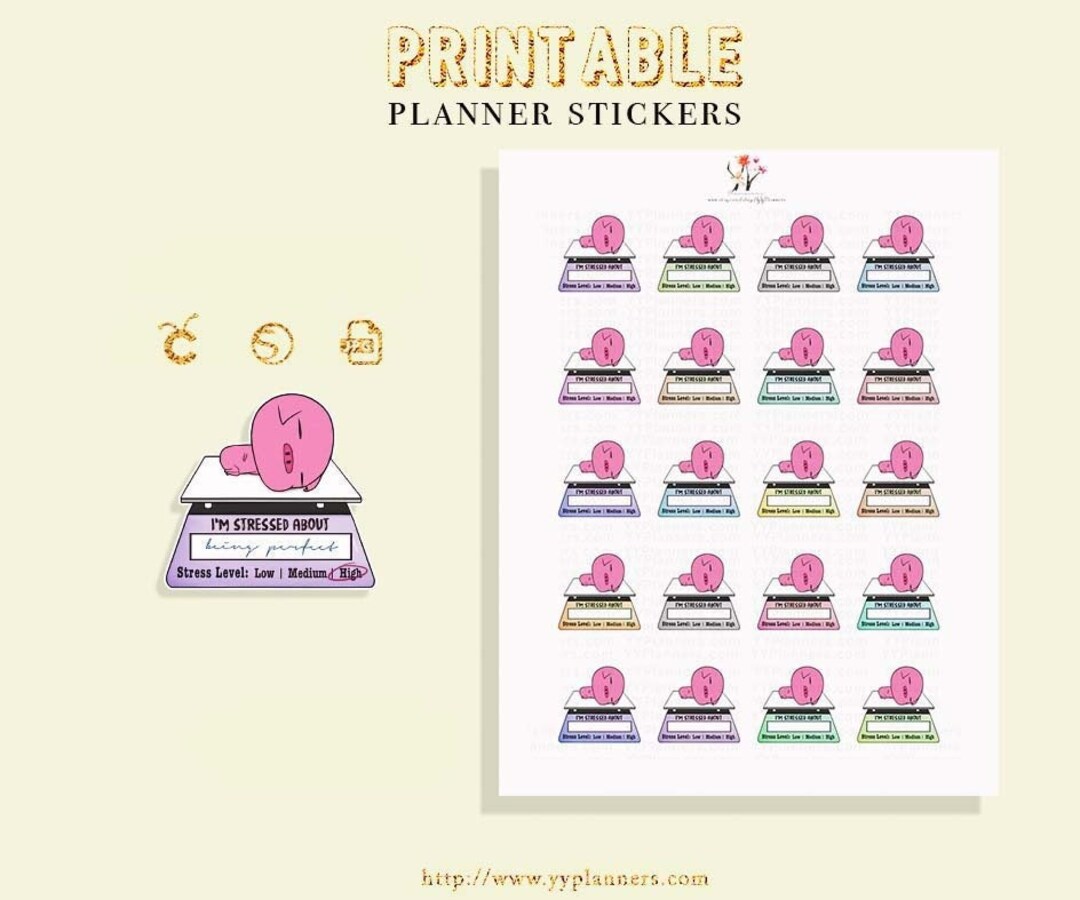 Printable Cute Stress Tracker Sticker, Frustrated Tired Anxiety ...