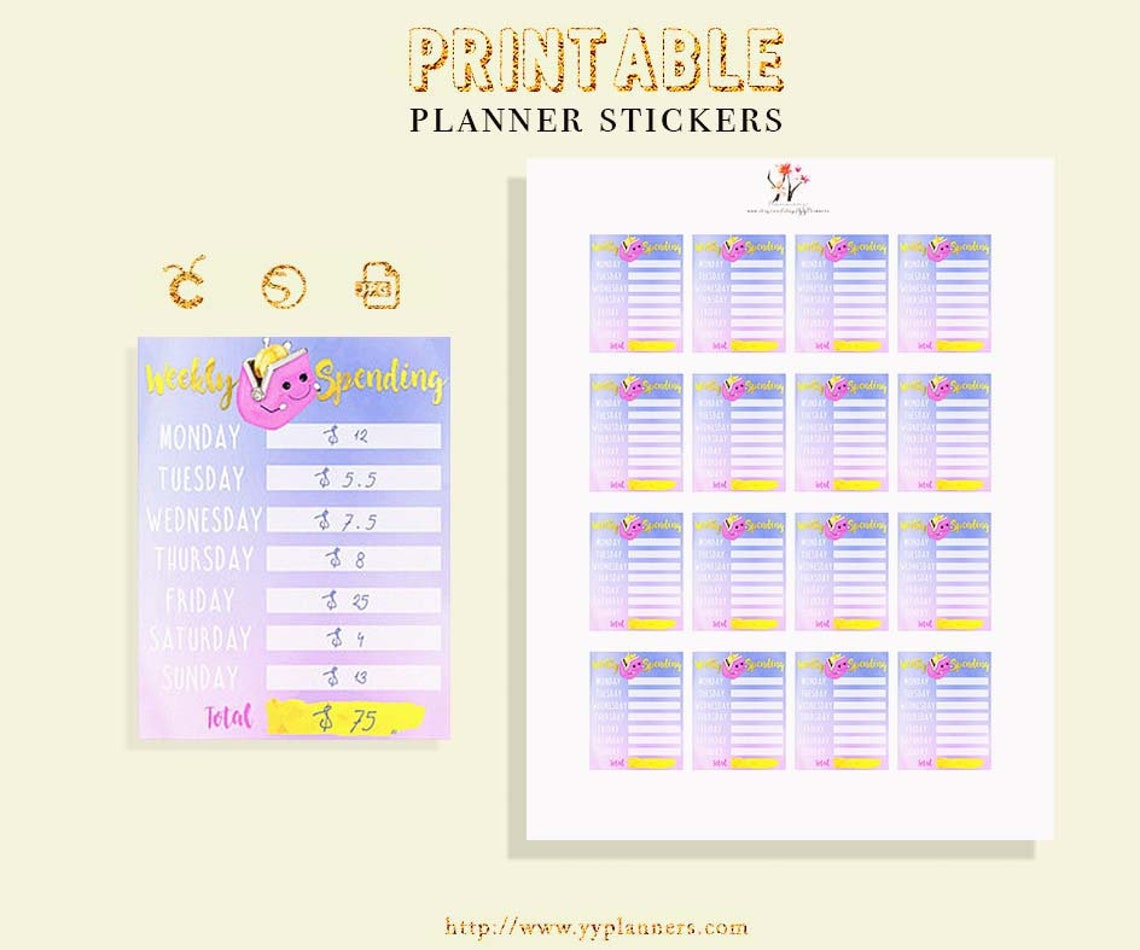 Printable Cute Weekly Spending Stickers Spending Tracker No | Etsy