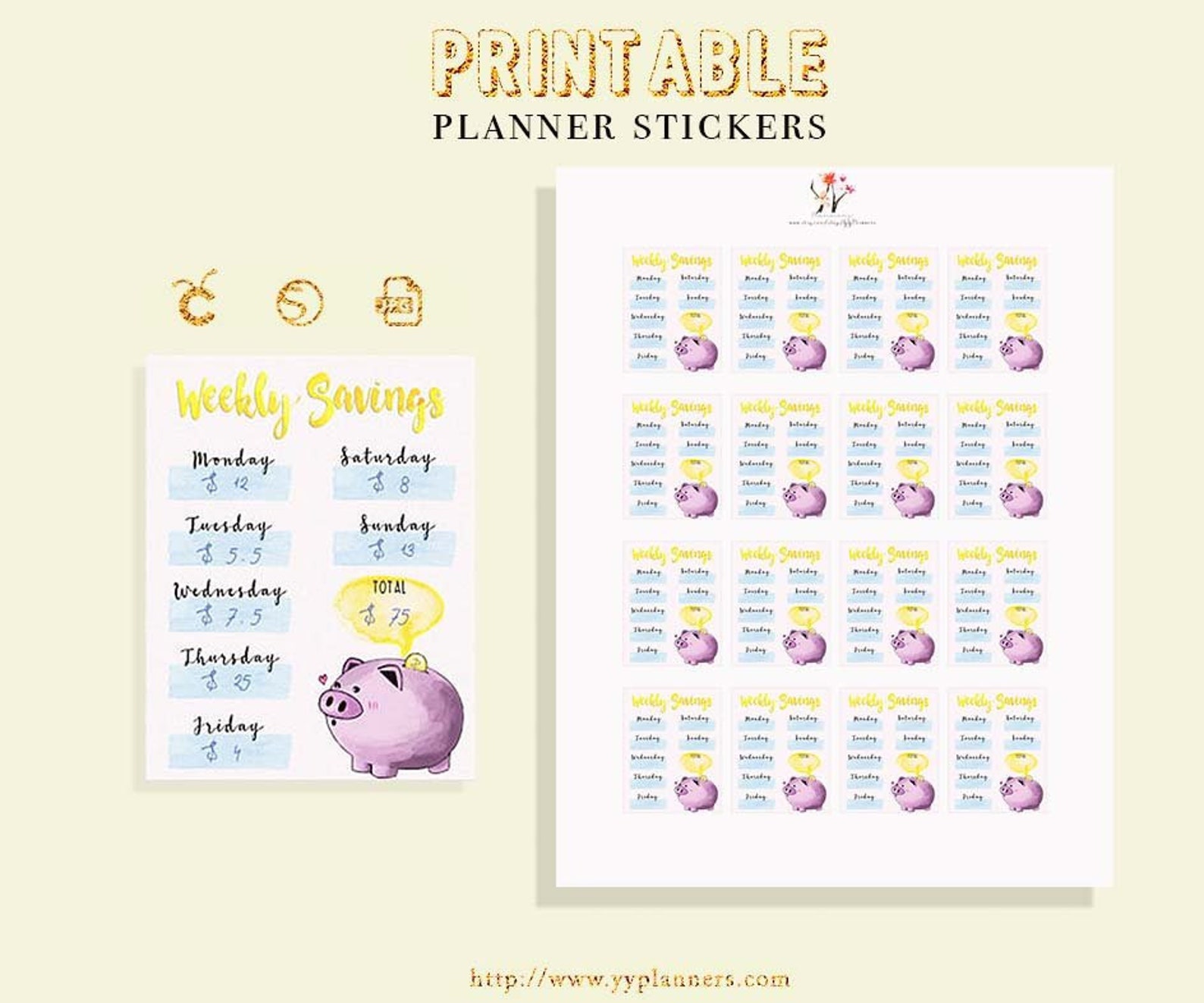 Printable Cute Weekly Savings Stickers Savings Tracker Piggy - Etsy