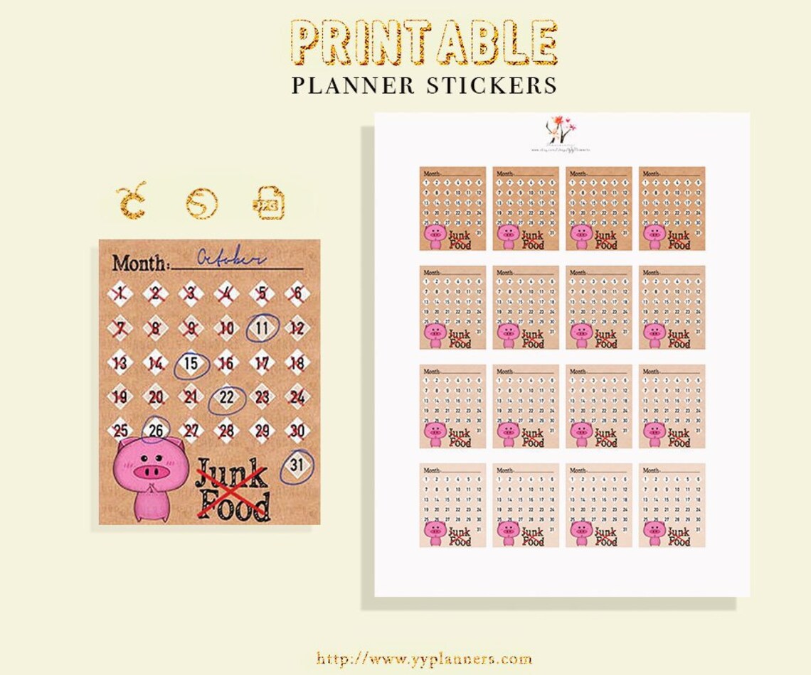 Printable No Junk Food Challenge Stickers Fitness Stickers | Etsy UK