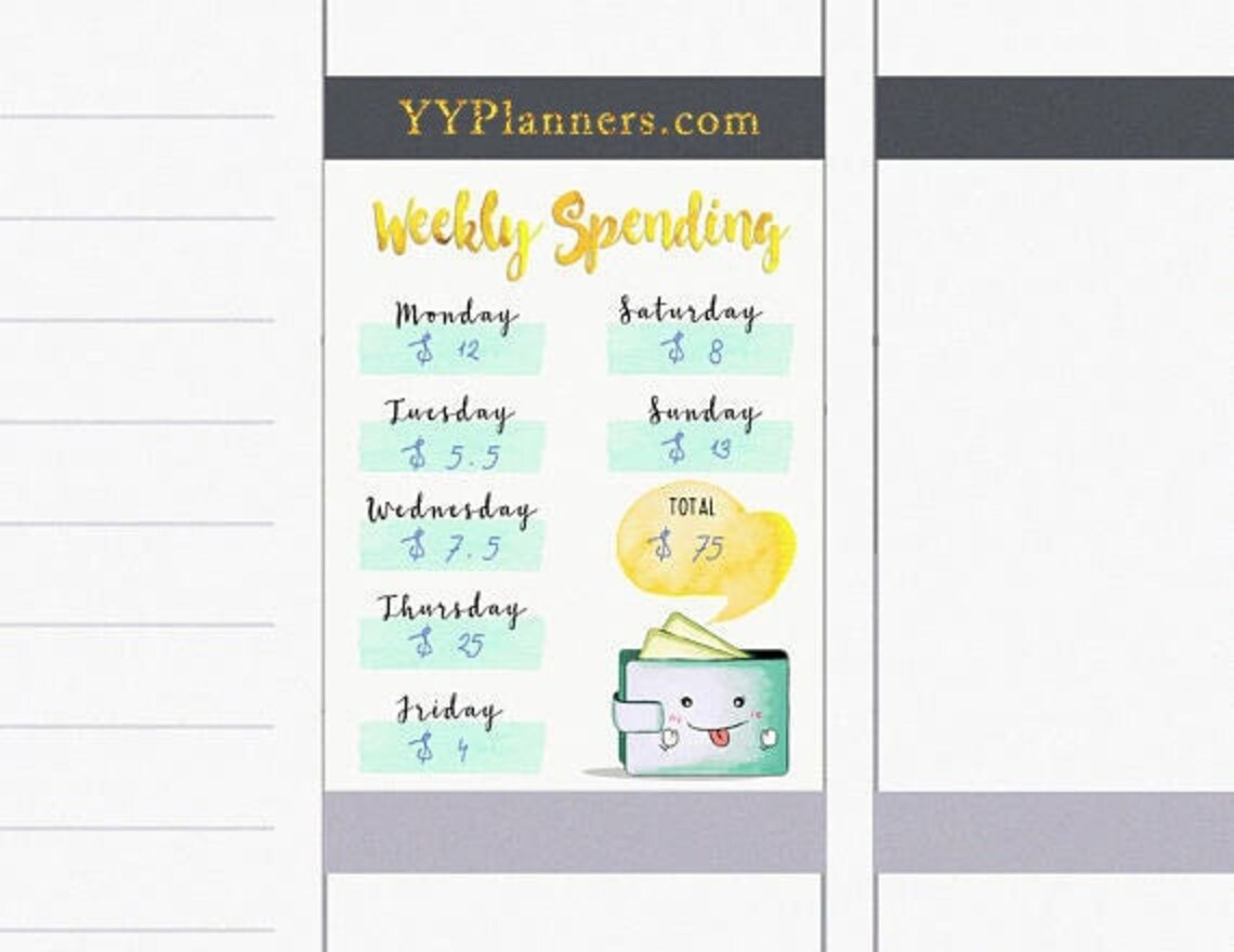 Printable Weekly Spending Stickers Spending Tracker Cute - Etsy