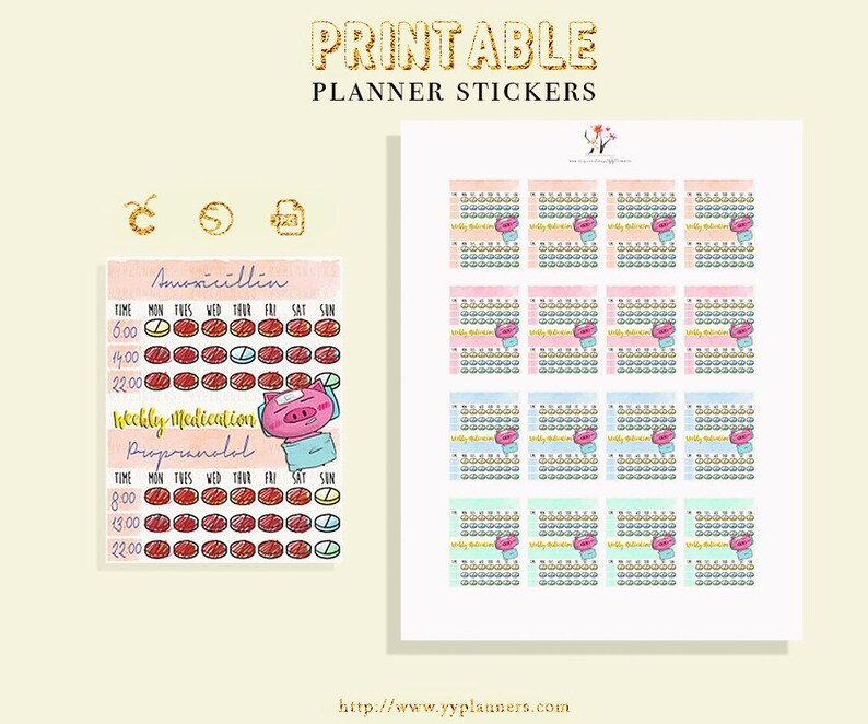 Printable Weekly Medication Tracker, Medicine Stickers, Prescription ...