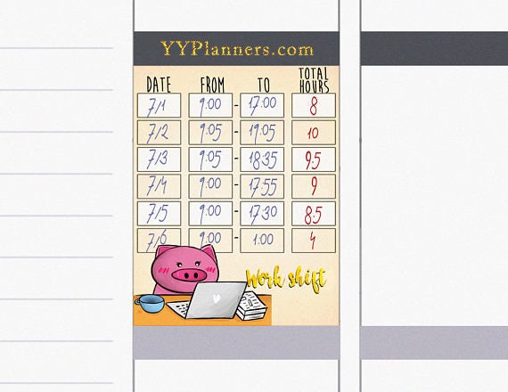 Printable Cute Work Shift Tracker Stickers, Work Schedule, Working ...