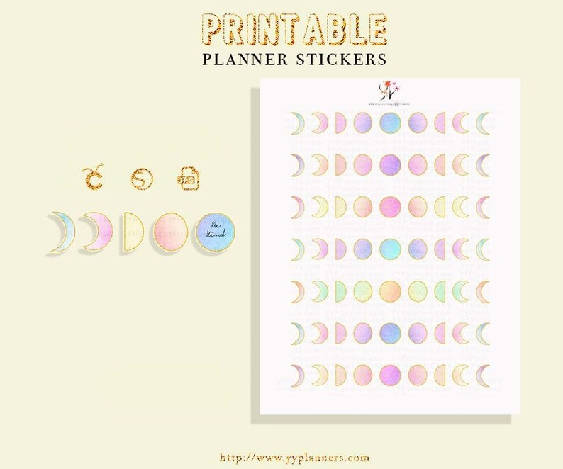 Printable Glitter Moon Phases Stickers Astrology Stickers | Etsy