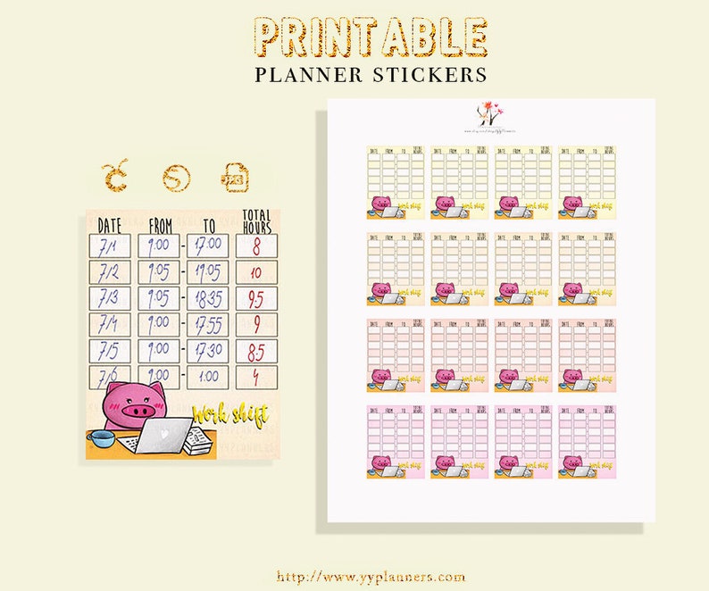 Printable Cute Work Shift Tracker Stickers Work Schedule | Etsy