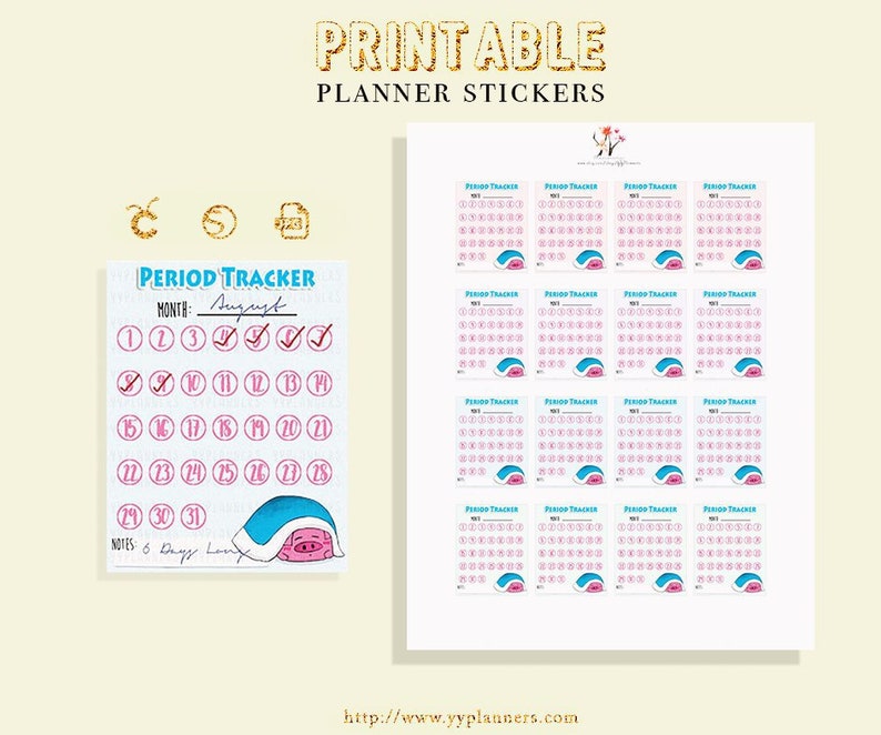 Printable Period Tracker Stickers, Menstrual Cycle Stickers, Aunt Flow ...